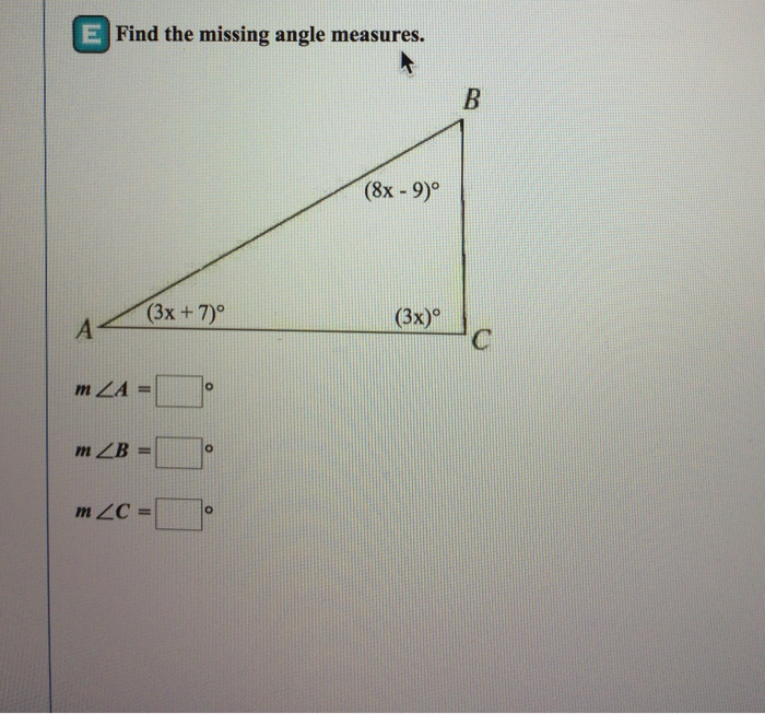 Solved Find the missing angle measures. m angle A = degree | Chegg.com