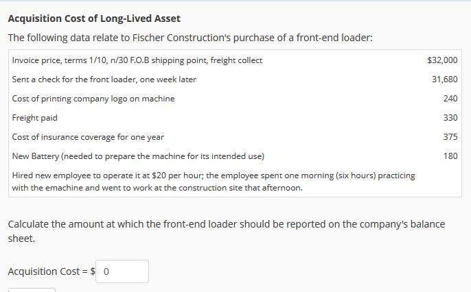 Solved Acquisition Cost of Long-Lived Asset The following | Chegg.com