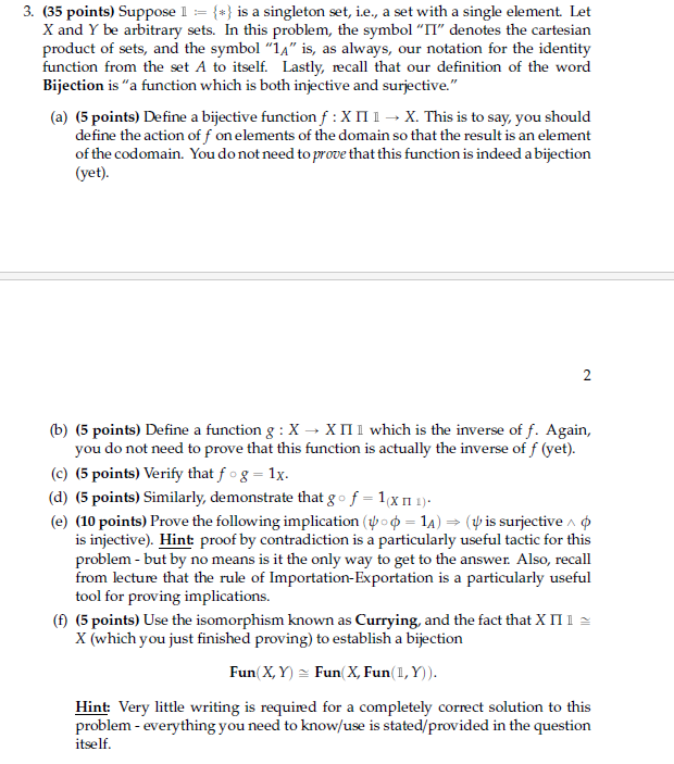 Solved 3. (35 points) Suppose I:={∗} is a singleton set, | Chegg.com