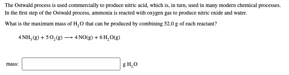 Solved The Ostwald process is used commercially to produce | Chegg.com