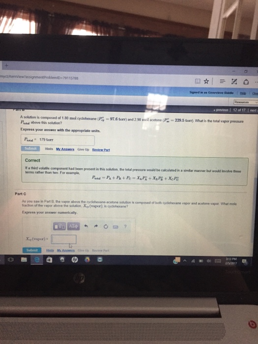 Solved A Solution Is Composed Of 180 Mol Cyclohexane