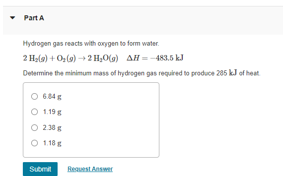 Solved Part A Hydrogen gas reacts with oxygen to form water. | Chegg.com