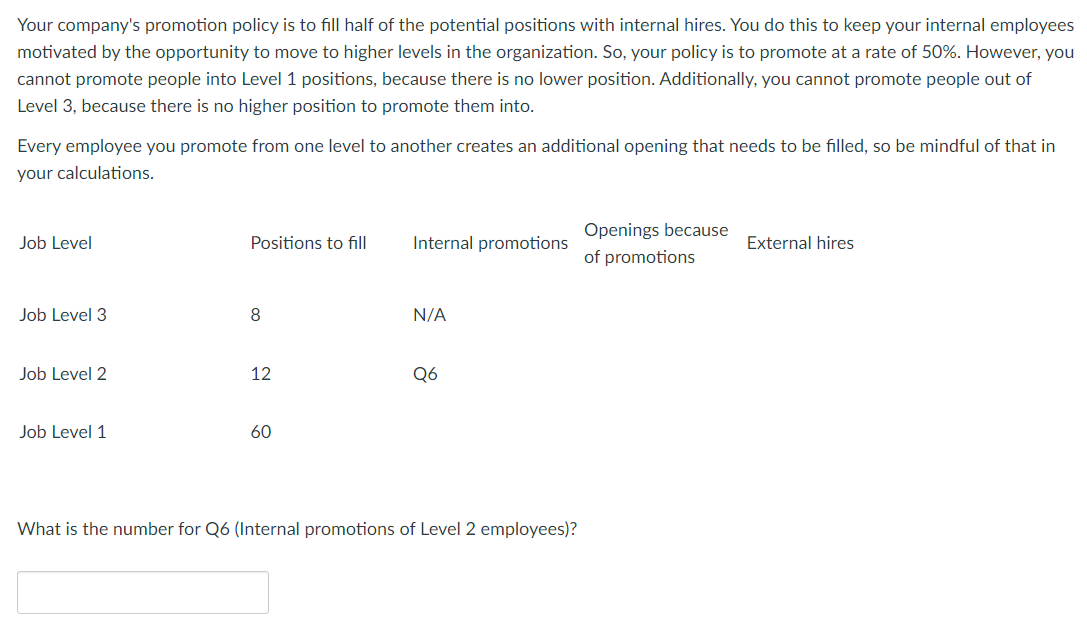 Solved Your company's promotion policy is to fill half of | Chegg.com