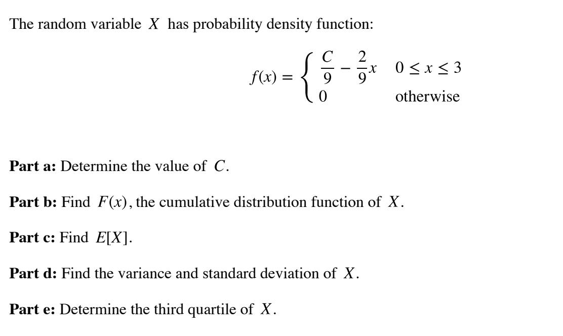 Solved The random variable X has probability density | Chegg.com