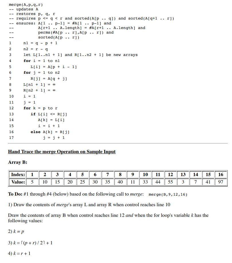 Solved merge(A,P,9,r) -- updates A -- restores p, q, r -- | Chegg.com