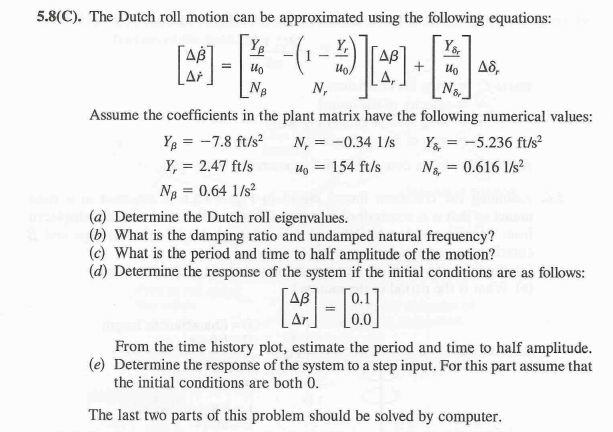 5.8(C). The Dutch roll motion can be approximated | Chegg.com