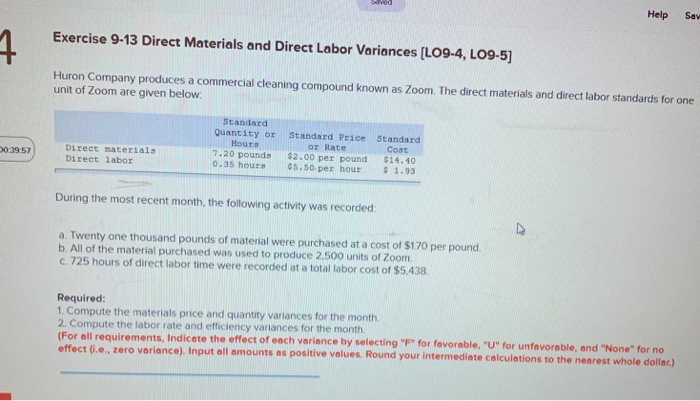 Solved Help Saw Exercise 9-13 Direct Materials and Direct | Chegg.com