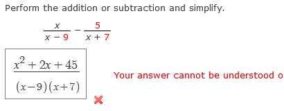Solved Perform the addition or subtraction and simplify. | Chegg.com