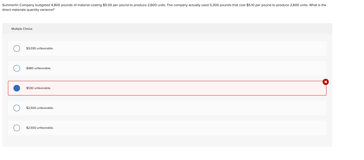 Solved direct materials quantity variance? Multiple Choice | Chegg.com
