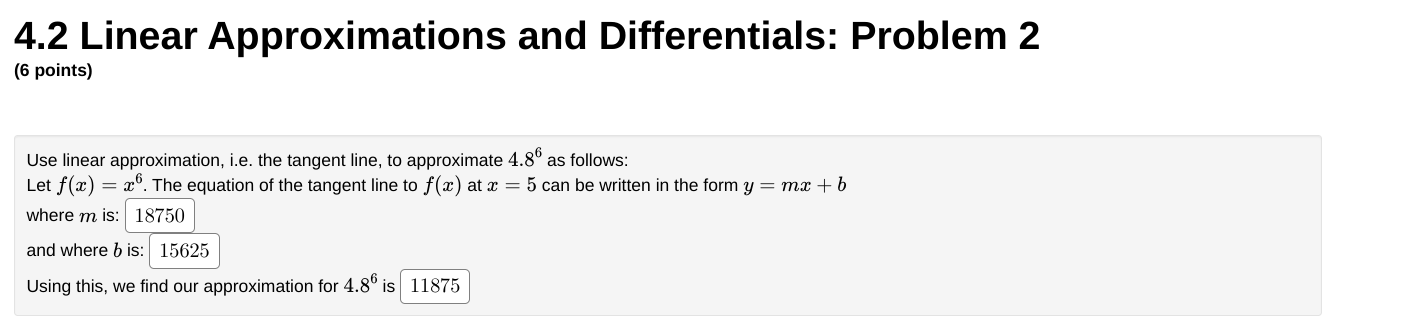 Solved 4.2 Linear Approximations and Differentials: Problem | Chegg.com