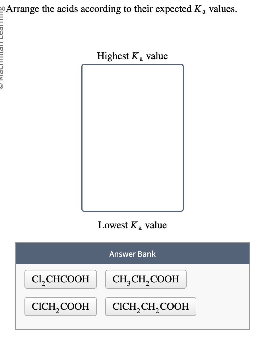 Solved Arrange the acids according to their expected Ka | Chegg.com