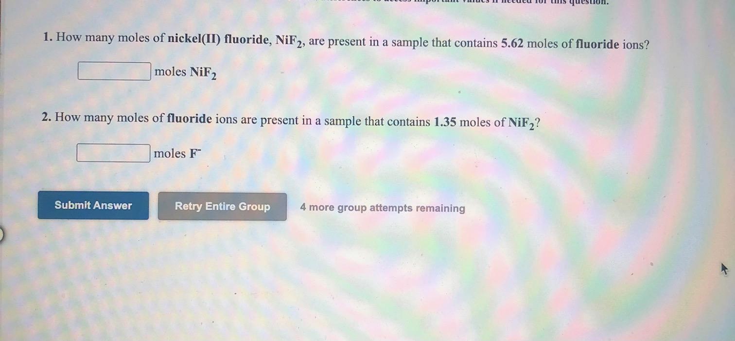 Solved 1. How many moles of nickel(II) fluoride, NiF2, are | Chegg.com
