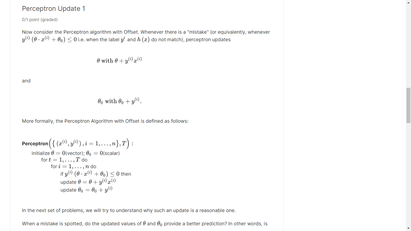 Perceptron Update 1 0/1 point (graded) Now consider | Chegg.com