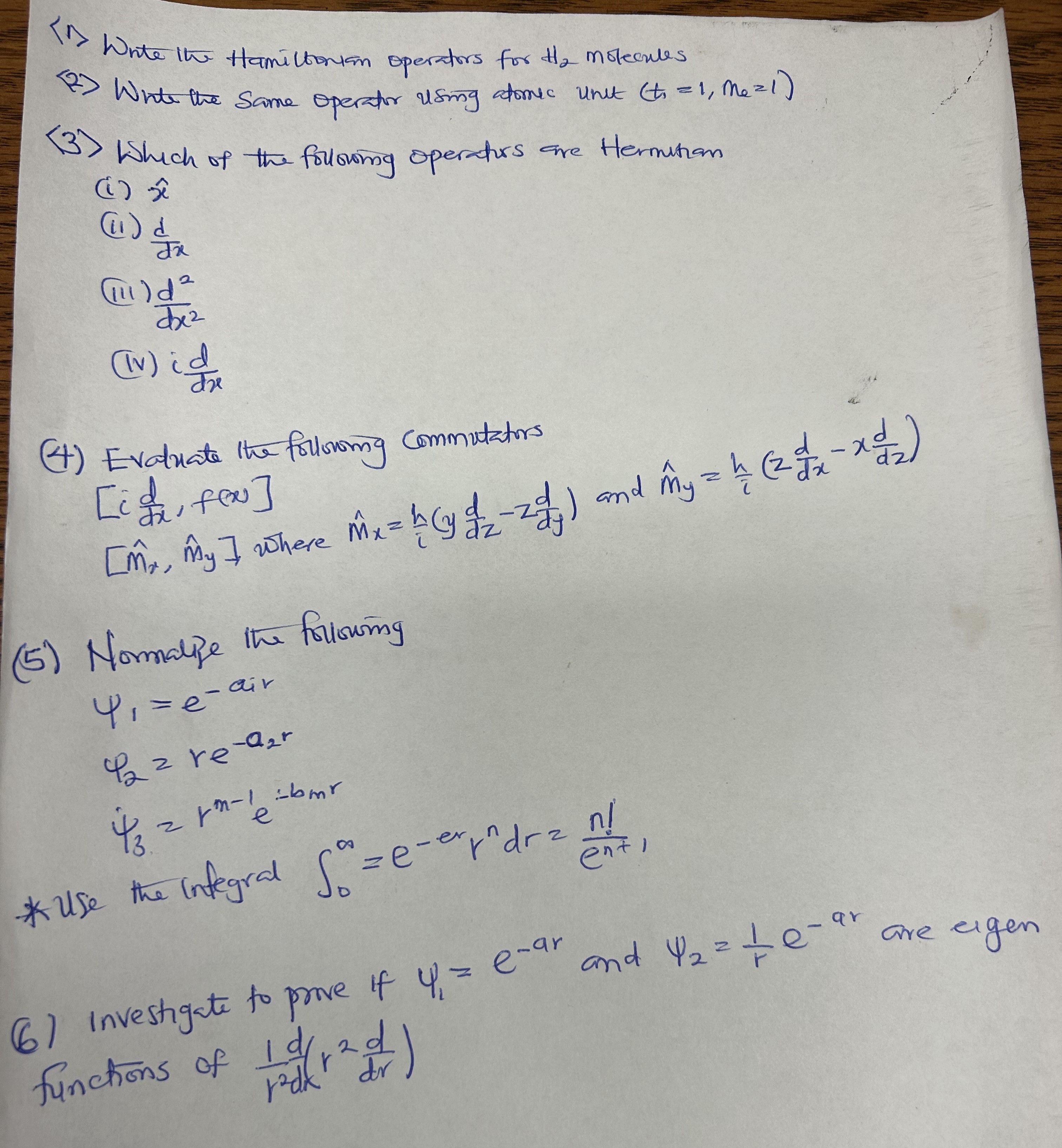 Solved in Whte the Hamiltonian operators for H2 motecules | Chegg.com