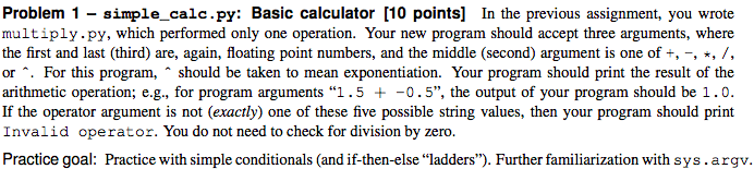 Solved Problem 1 - simple_calc.py: Basic calculator [10 | Chegg.com