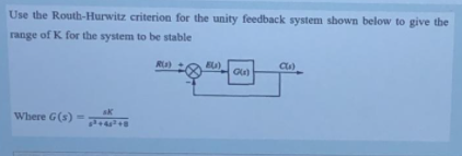 Solved Use the Routh-Hurwitz criterion for the unity | Chegg.com