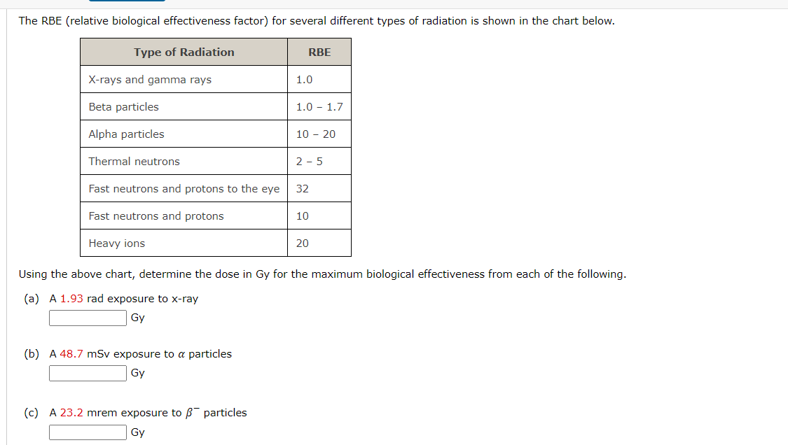 Solved The RBE (relative biological effectiveness factor) | Chegg.com