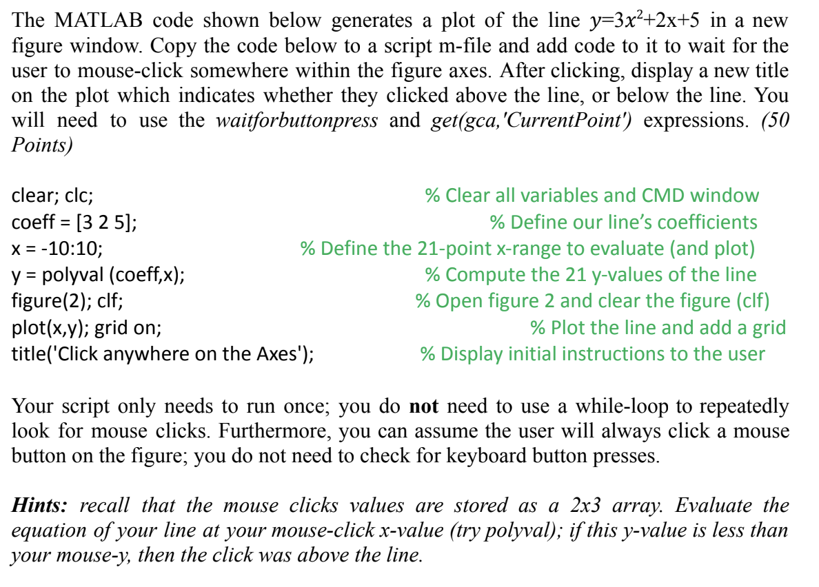 Solved The MATLAB code shown below generates a plot of the | Chegg.com