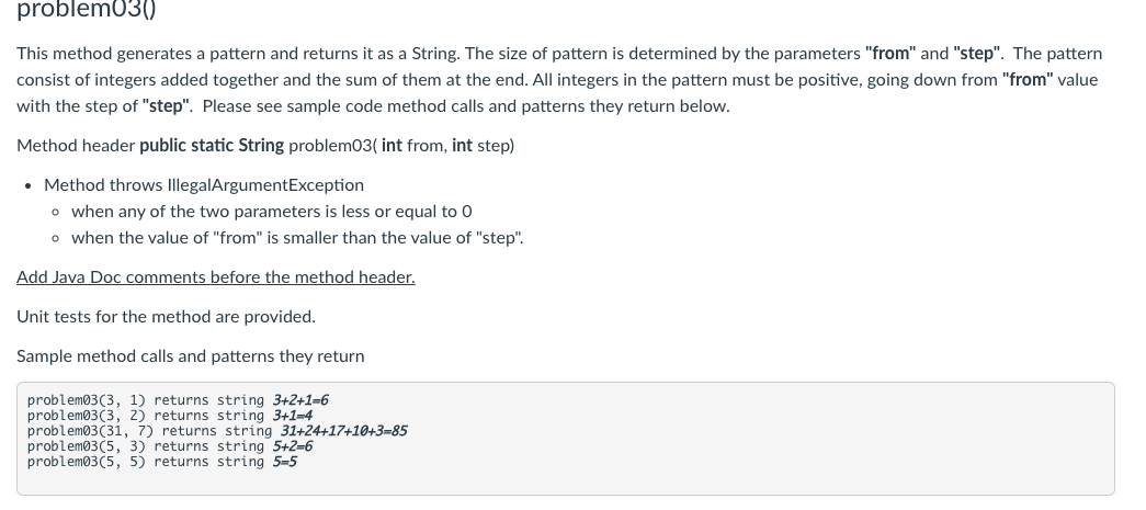 Solved problem030) This method generates a pattern and | Chegg.com