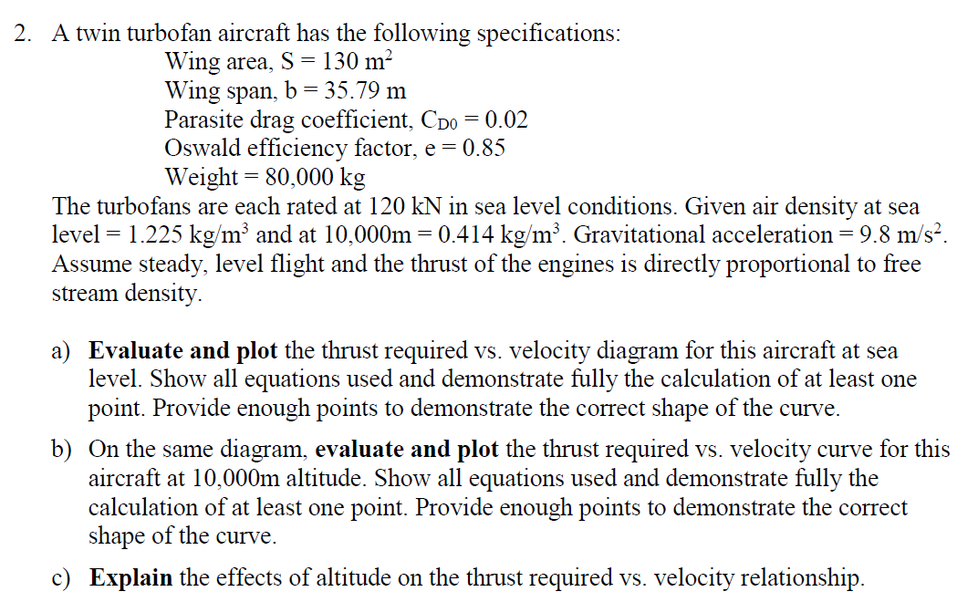 Solved A twin turbofan aircraft has the following | Chegg.com