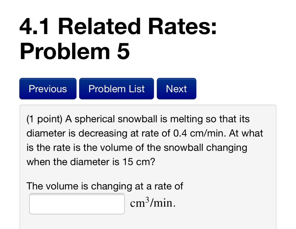 Solved 4.1 Related Rates: Problem 3 vious Problem ListNext | Chegg.com