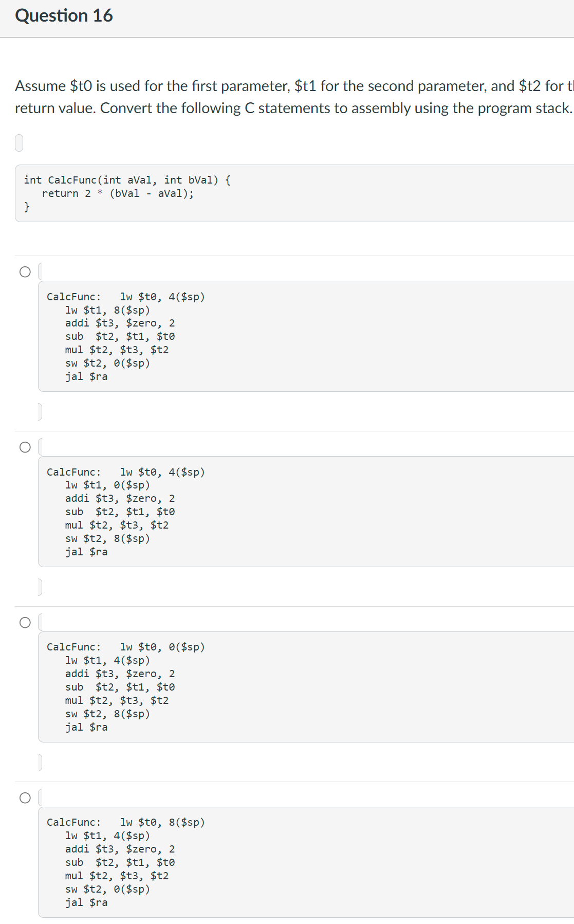 Solved Question 16 Assume $t0 is used for the first | Chegg.com