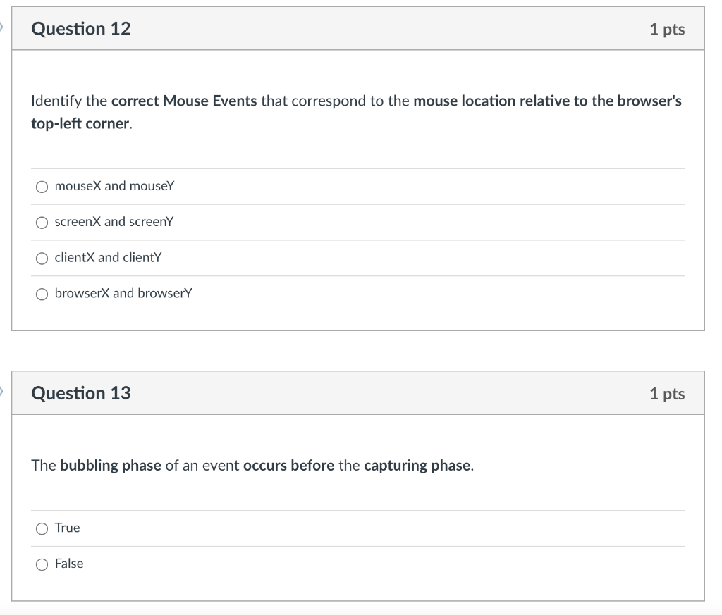 Identify the correct Mouse Events that correspond to | Chegg.com
