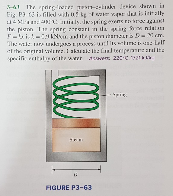 Solved 3-63 The spring-loaded piston-cylinder device shown | Chegg.com
