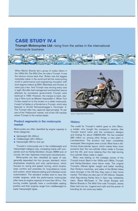 CASE STUDY IV.4 Triumph Motorcycles Ltd: rising from | Chegg.com