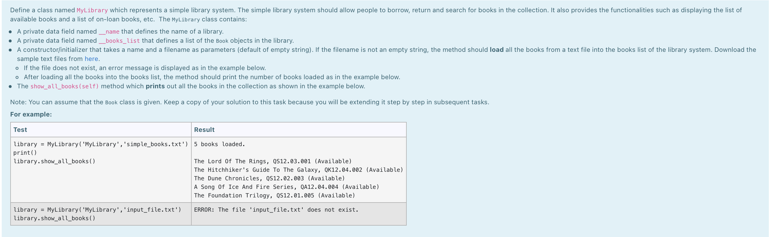 Solved Define a class named MyLibrary which represents a | Chegg.com