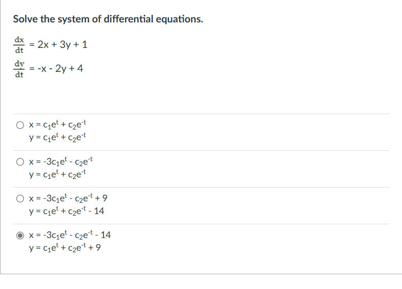 Solved Solve the system of differential equations. | Chegg.com