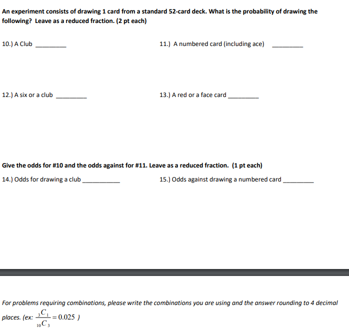 Solved An experiment consists of drawing 1 card from a | Chegg.com