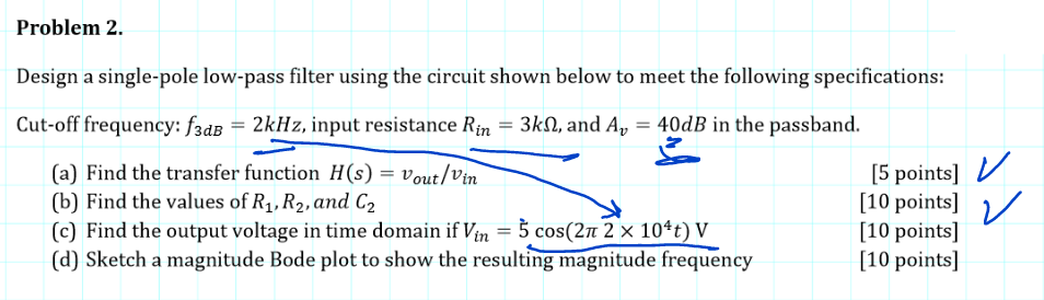 Solved Design a single-pole low-pass filter using the | Chegg.com