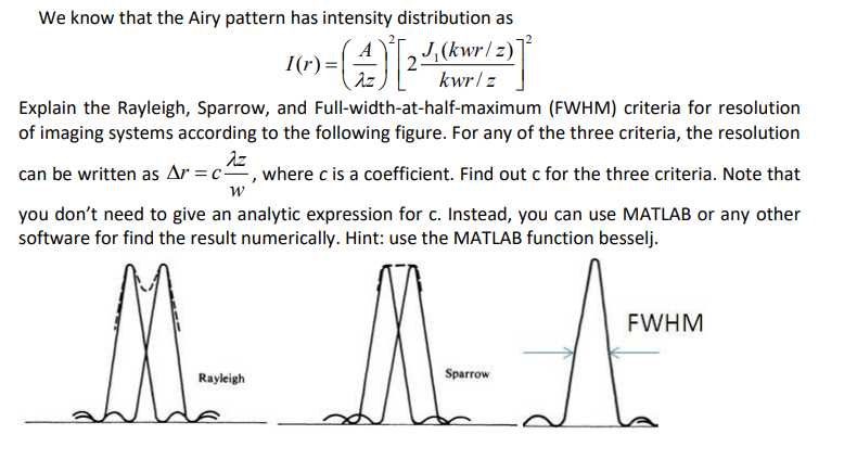 We know that the Airy pattern has intensity | Chegg.com
