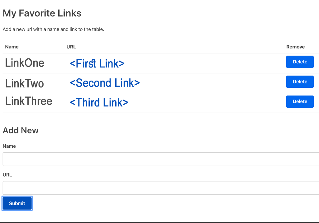 Solved My Favorite Links Add a new url with a name and link | Chegg.com