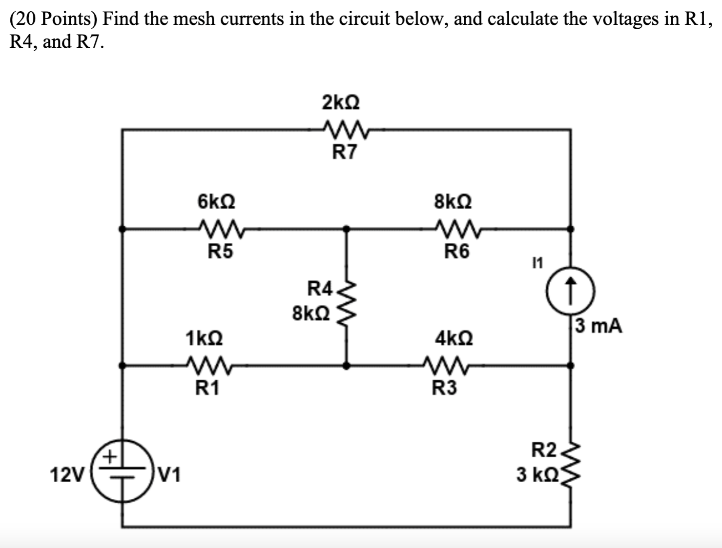Solved (20 Points) Find the mesh currents in the circuit | Chegg.com Solved (20 Points) Find the mesh currents in the circuit | Chegg.com