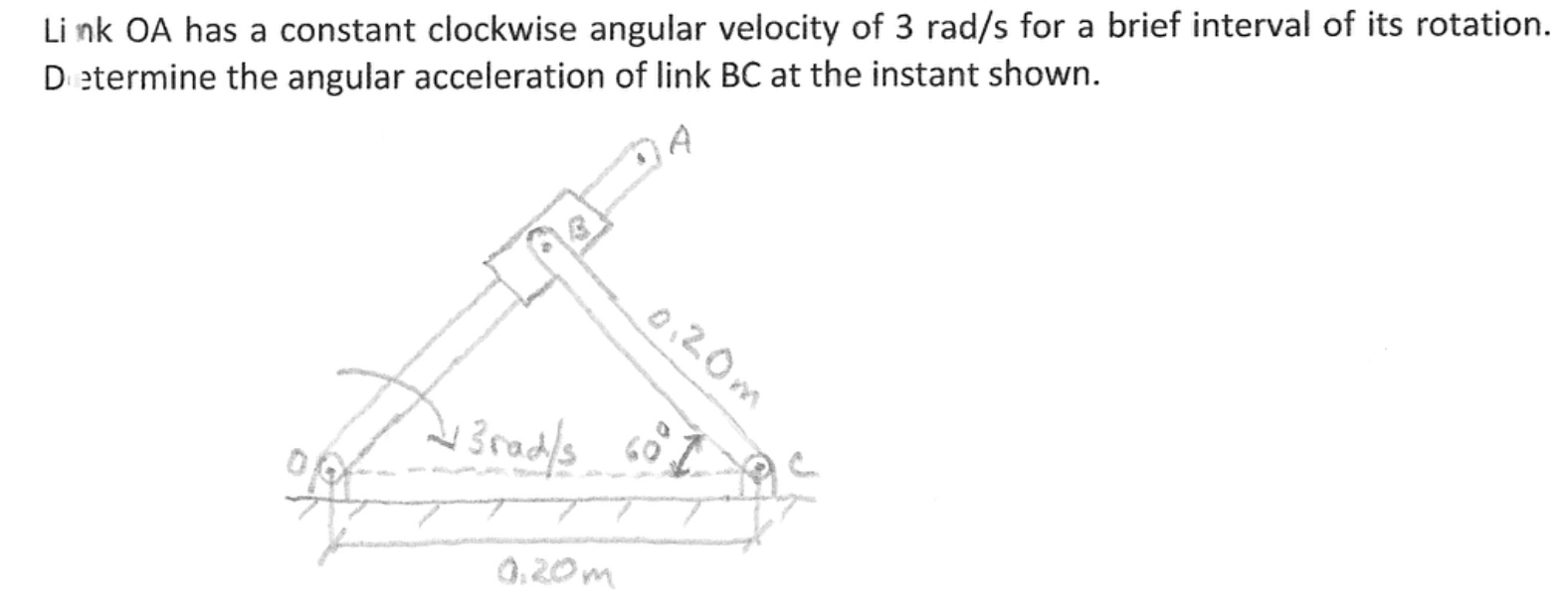 Solved Link OA has a constant clockwise angular velocity of | Chegg.com
