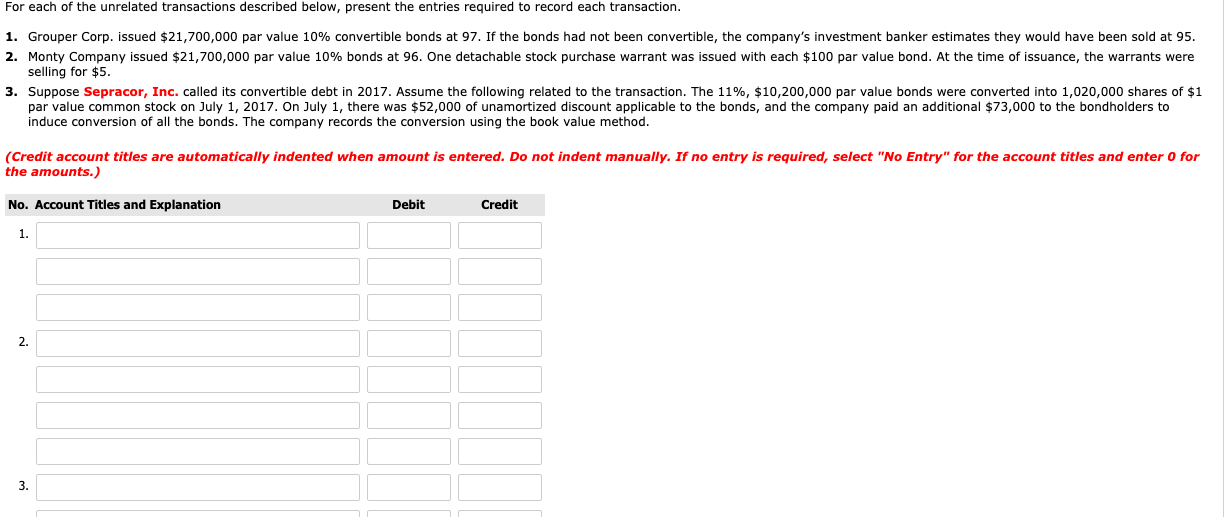 Solved For each of the unrelated transactions described | Chegg.com