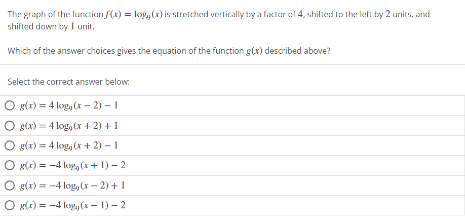 Solved The graph of the function f(x)=log9(x) is stretched | Chegg.com