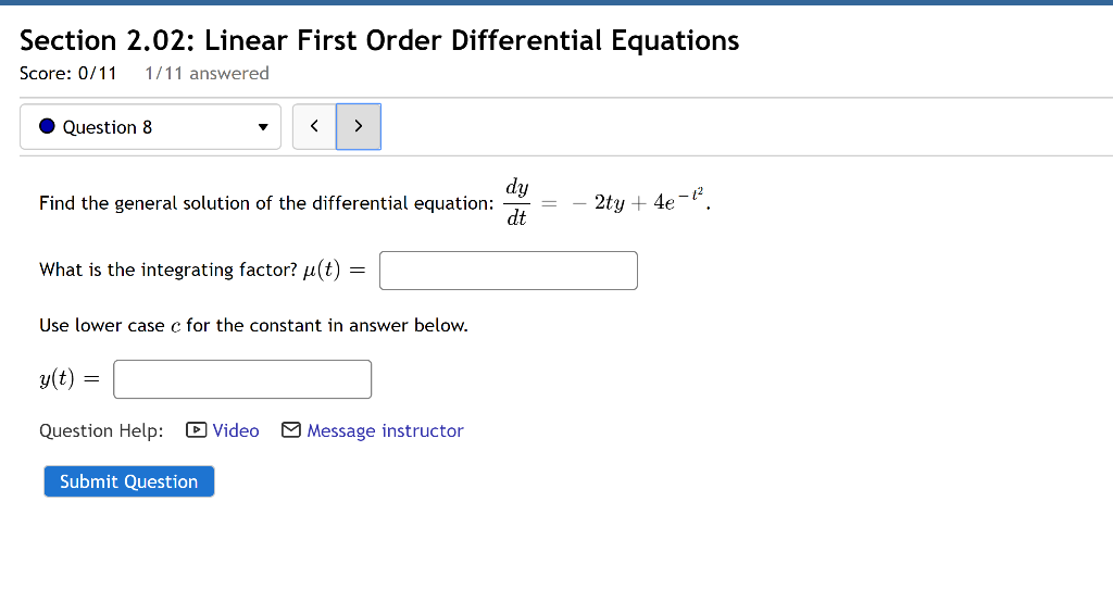 Solved Section 2.02: Linear First Order Differential | Chegg.com