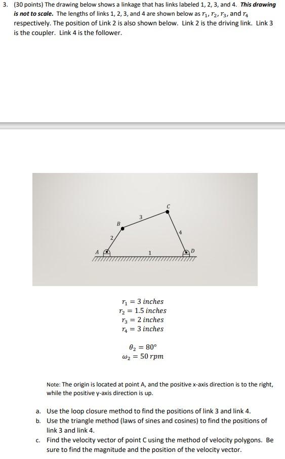 Solved 3. (30 points) The drawing below shows a linkage that | Chegg.com