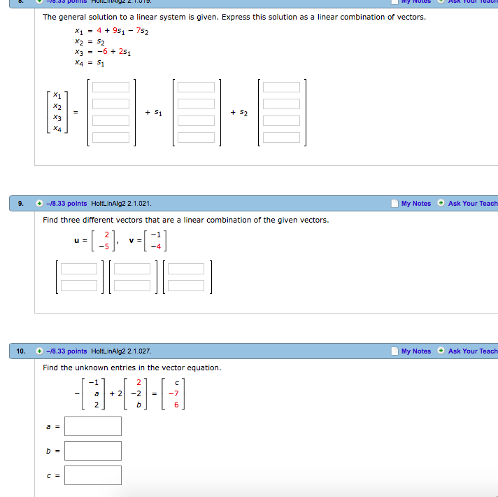 Solved The general solution to a linear system is given. | Chegg.com