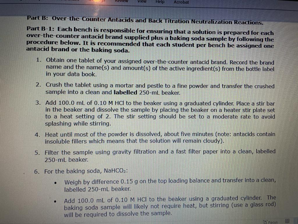 Part B: Over-the-counter Antacids and Back-Titration | Chegg.com