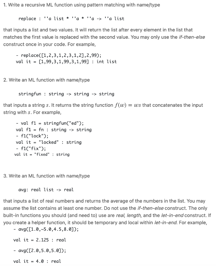 Solved replace : ’a list ∗ ’ a∗′ ’a > ”a list that inputs a | Chegg.com