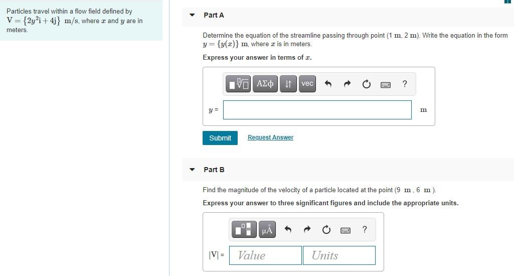 Solved Part A Particles travel within a flow field defined | Chegg.com
