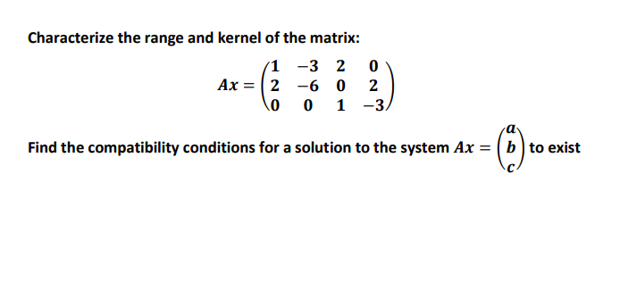 Solved Characterize the range and kernel of the matrix: (1 | Chegg.com
