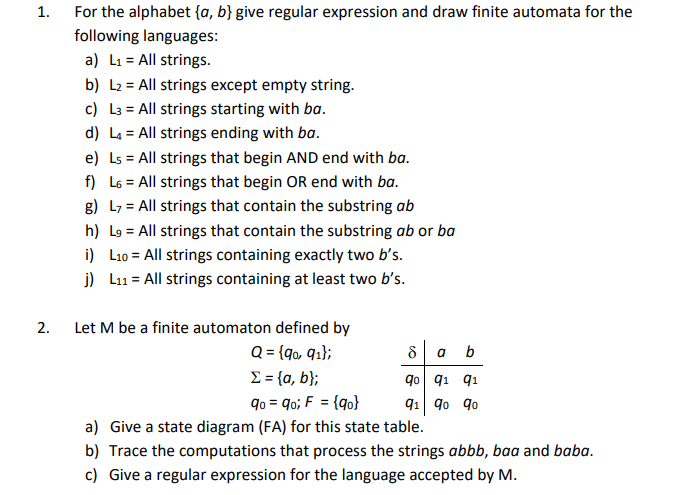 Solved 1. For the alphabet {a, b} give regular expression | Chegg.com