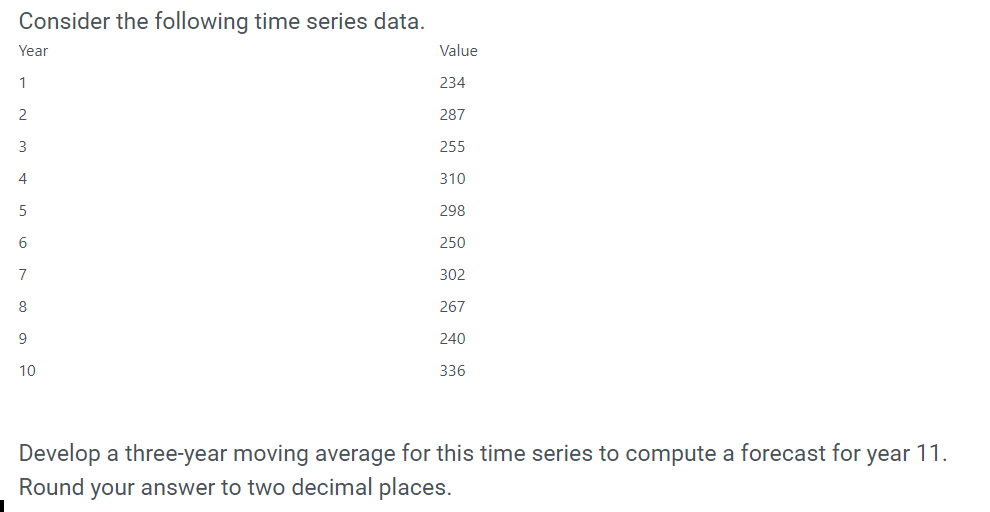 Solved Consider the following time series data. Year Value 1 | Chegg.com