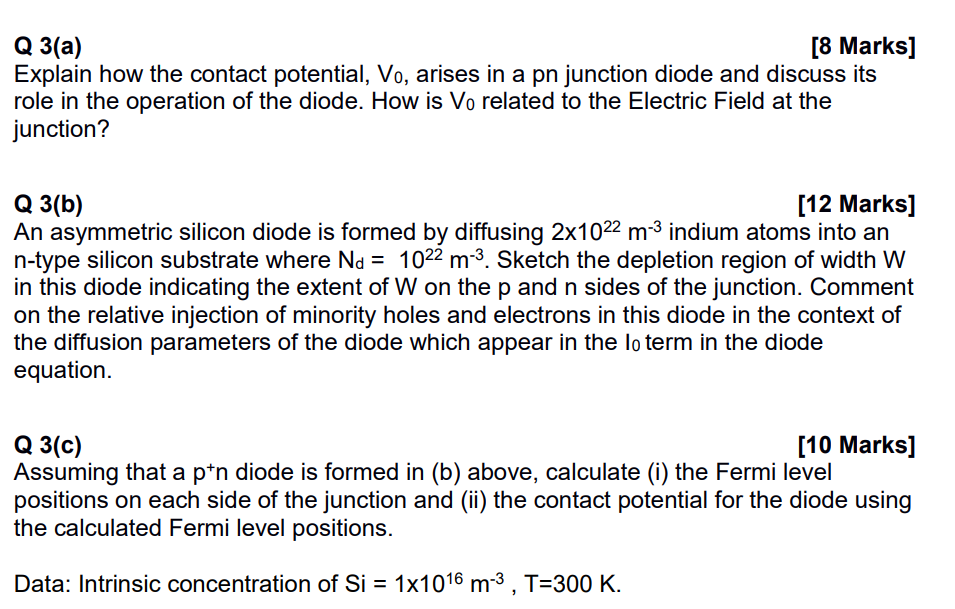 Solved Q 3(a) [8 Marks] Explain how the contact potential, | Chegg.com