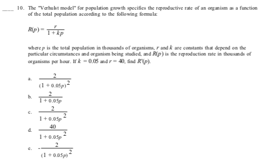 Solved 10. The Verhulst model for population growth | Chegg.com